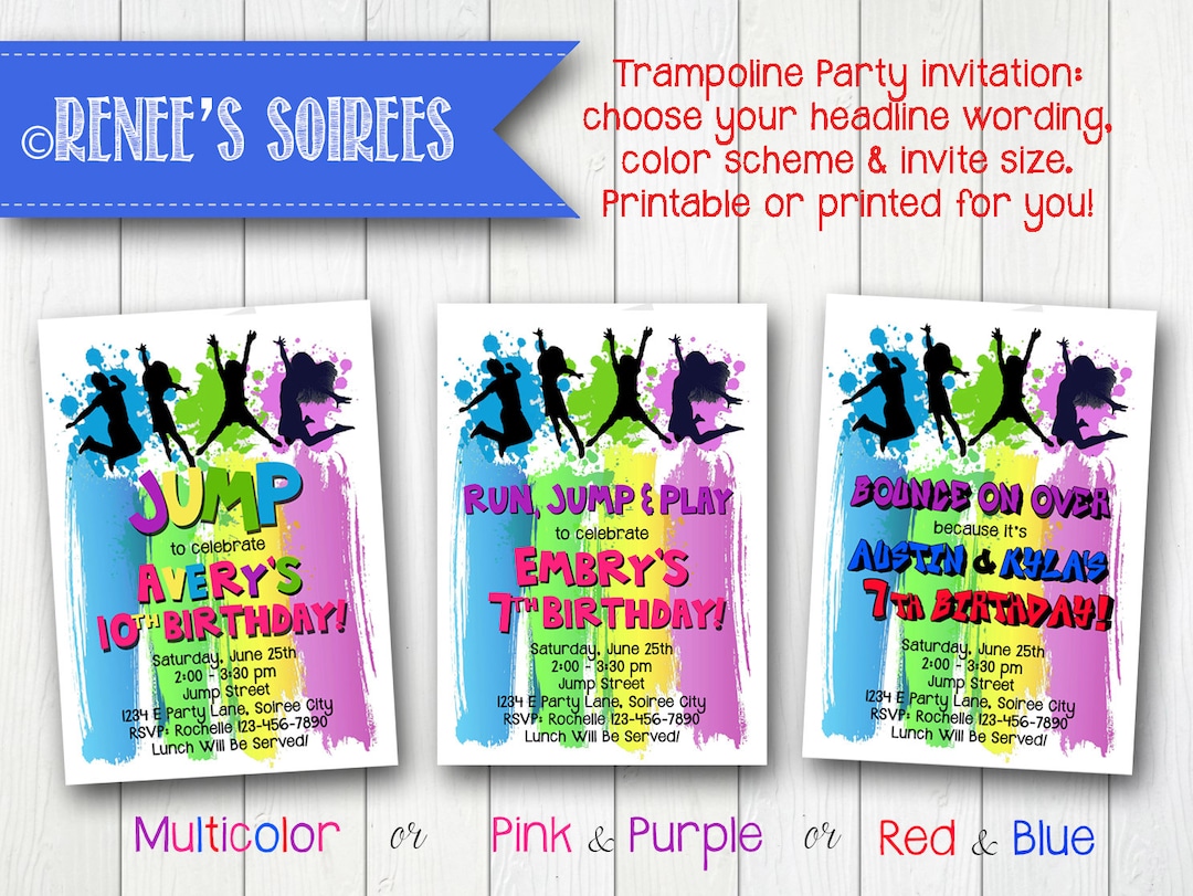 TRAMPOLINE or DANCE Party Invitation - Printable Birthday Invite - for ...
