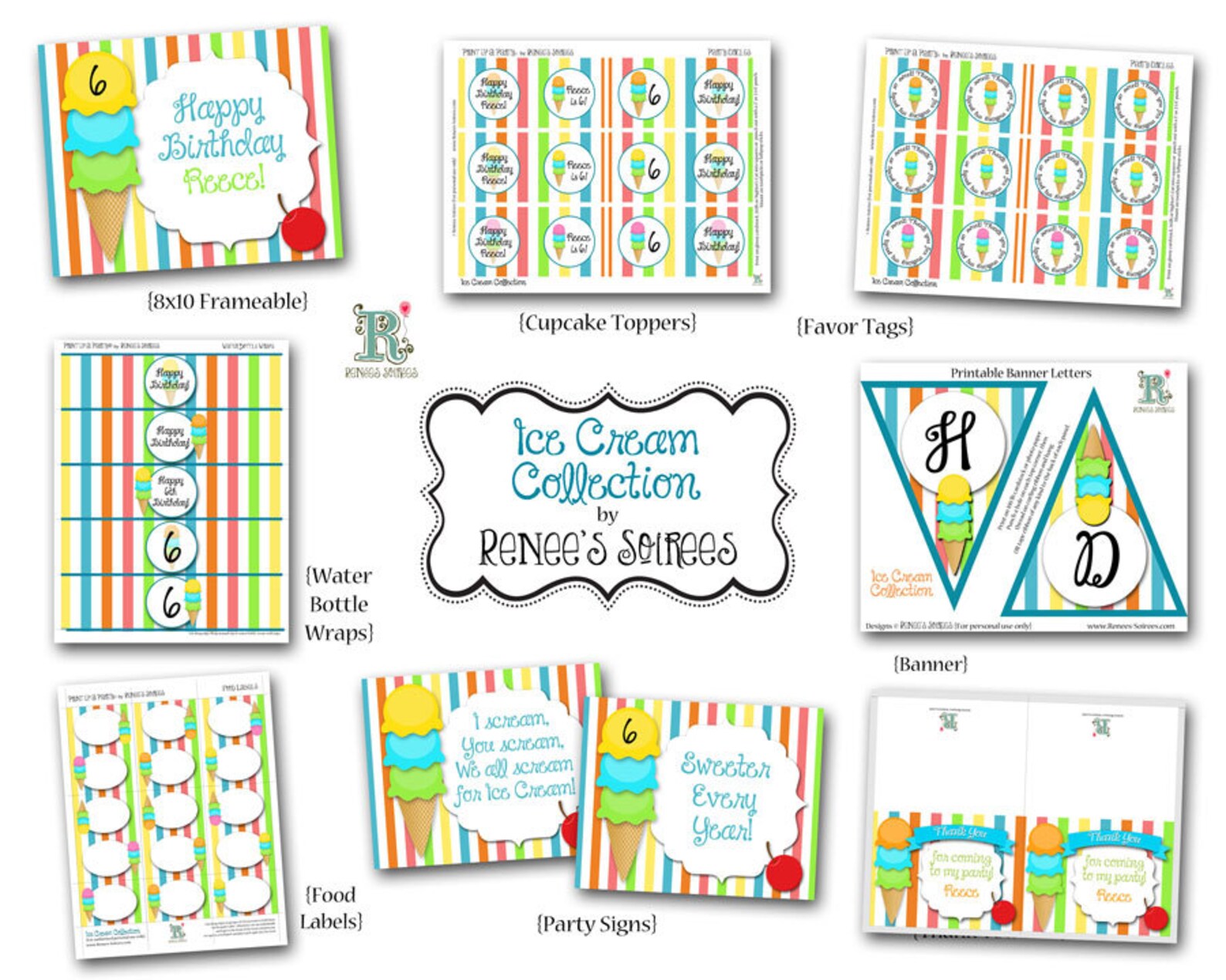 ICE CREAM Printable Collection for Birthday Party or Shower - Etsy