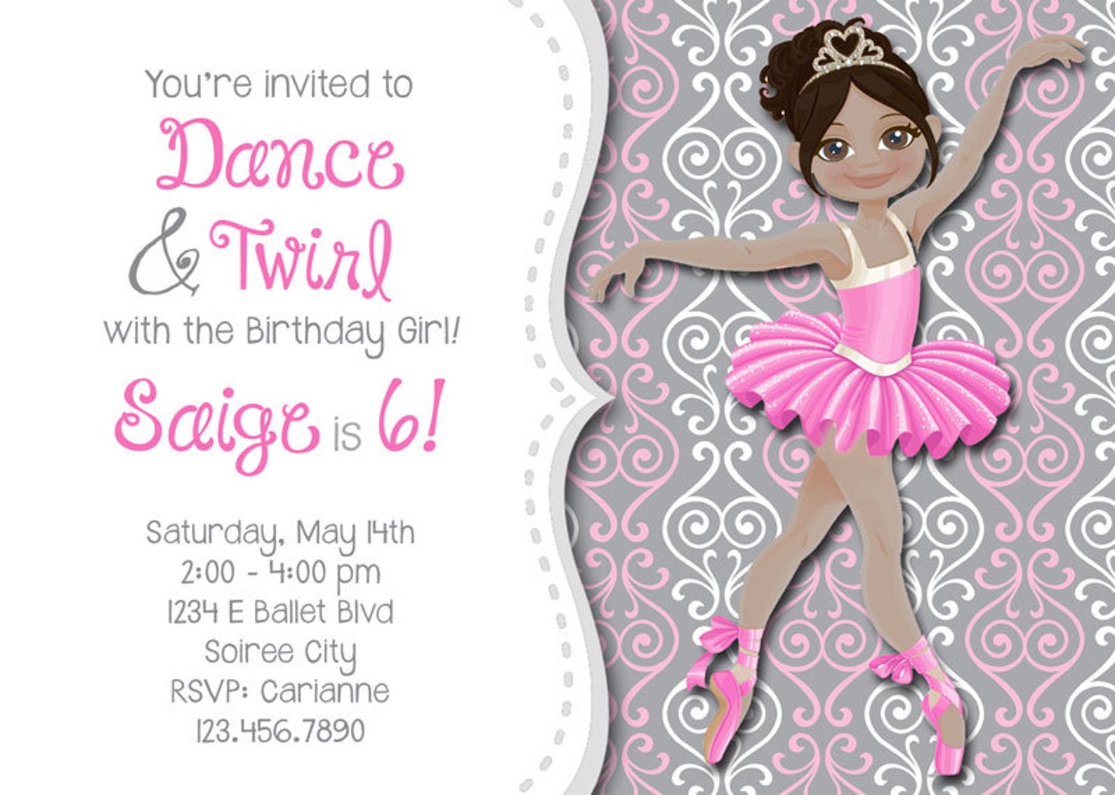 DANCER Party Invitation Personalized BALLET Birthday Invite - Etsy