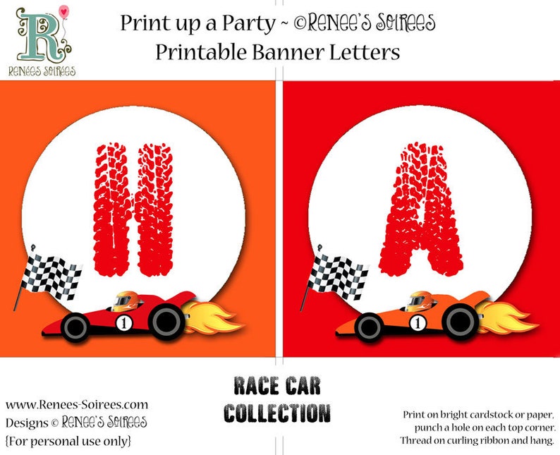 RACE CAR Collection - Digital Files for Birthday Party or Baby Shower ...