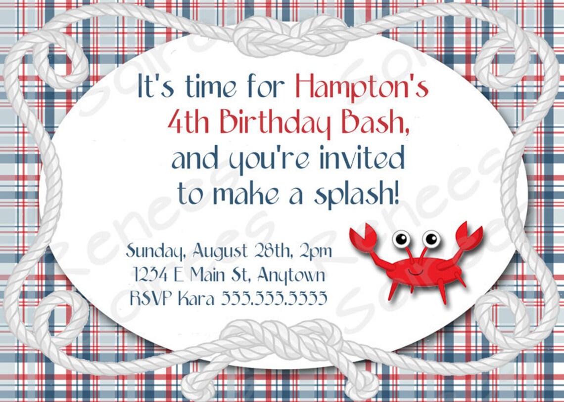 CRAB Birthday Party CUSTOMIZED Printable Coordinating - Etsy
