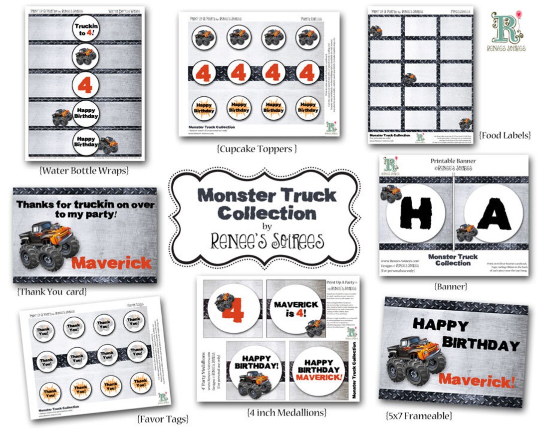 MONSTER TRUCK Collection - Customized DIY Printable Coordinating Design ...