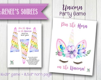 Unicorn Party Games, Printable Pin the Horn on the Unicorn Game Pdf ...