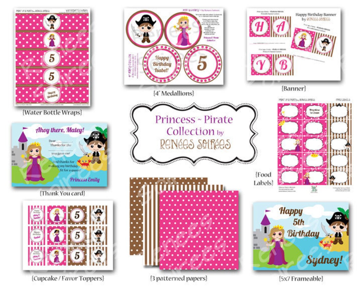 PRINCESS and PIRATES Birthday Party CUSTOMIZED Printable - Etsy