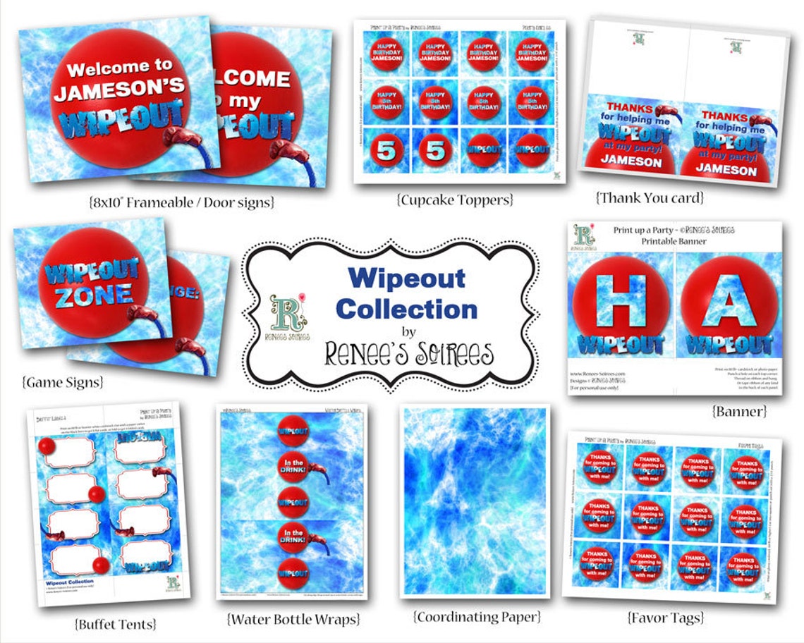 WIPEOUT Printable Birthday Collection Customized DIY - Etsy