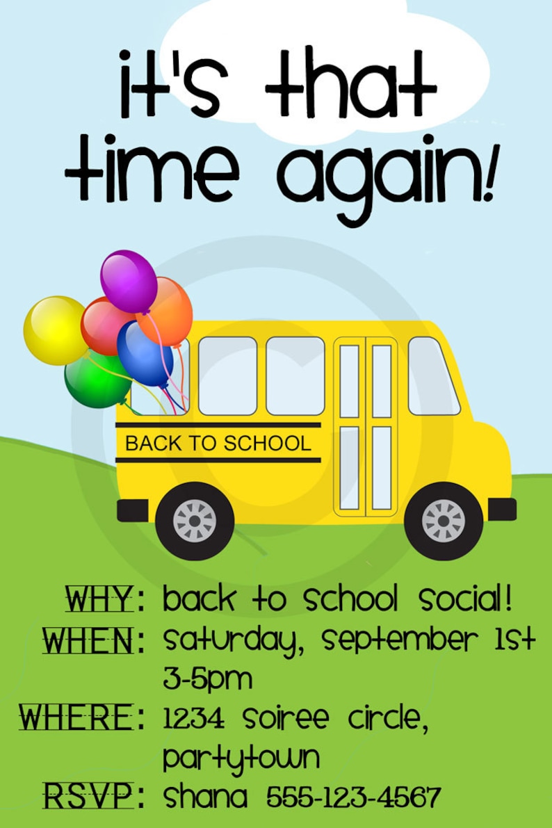 SCHOOL BUS Invitation - ABC Birthday, Retirement, Graduation or Back to ...