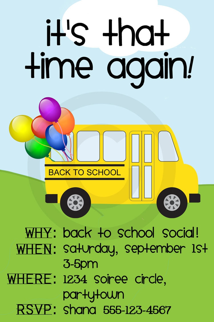 SCHOOL BUS Invitation - ABC Birthday, Retirement, Graduation or Back to ...