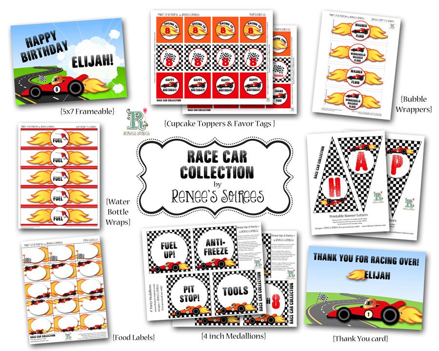 RACE CAR Collection - Digital Files for Birthday Party or Baby Shower ...