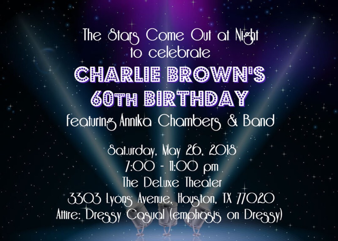 BIRTHDAY INVITATION - Spotlights & Stars - Printable Birthday Invite ...