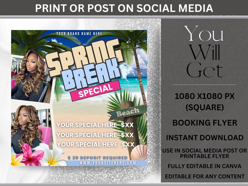 Spring Break Special Flyer, Hair, Makeup, Nails Booking (canva Editable ...