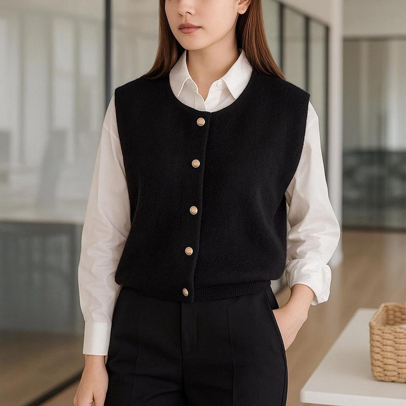 Women Korean Style Button Sweater Vest | Soft Knit Sleeveless Cardigan ...