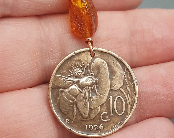 Bee Necklace. Italy Necklace. Antique BEE on FLOWER Coin Necklace ...