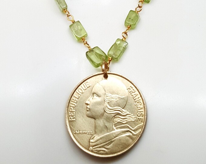 Art Deco Coin Necklace. France Coin Necklace. Peridot Necklace. August ...
