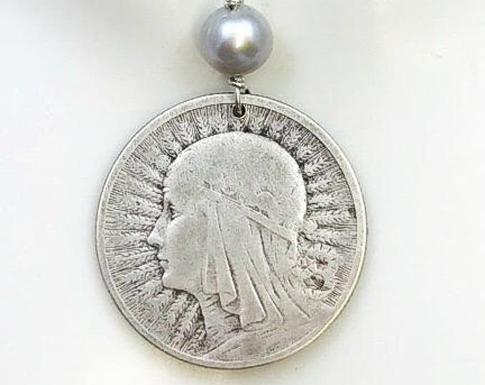 Silver Art Deco Polish Coin. 1930s Coin Necklace. Art Deco Woman. Eagle ...