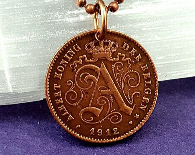 Coin Necklace. Antique Belgium Copper COIN Pendant. Crowned - Etsy