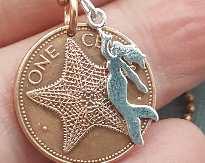 Starfish Necklace. Bahamas STARFISH COIN Necklace With Silver Mermaid ...