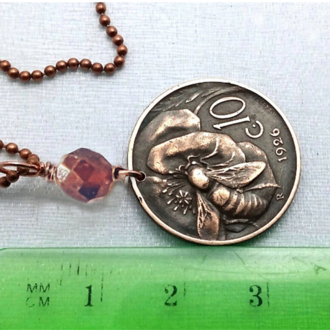 Bee Necklace. Italy Necklace. Antique BEE on FLOWER Coin - Etsy