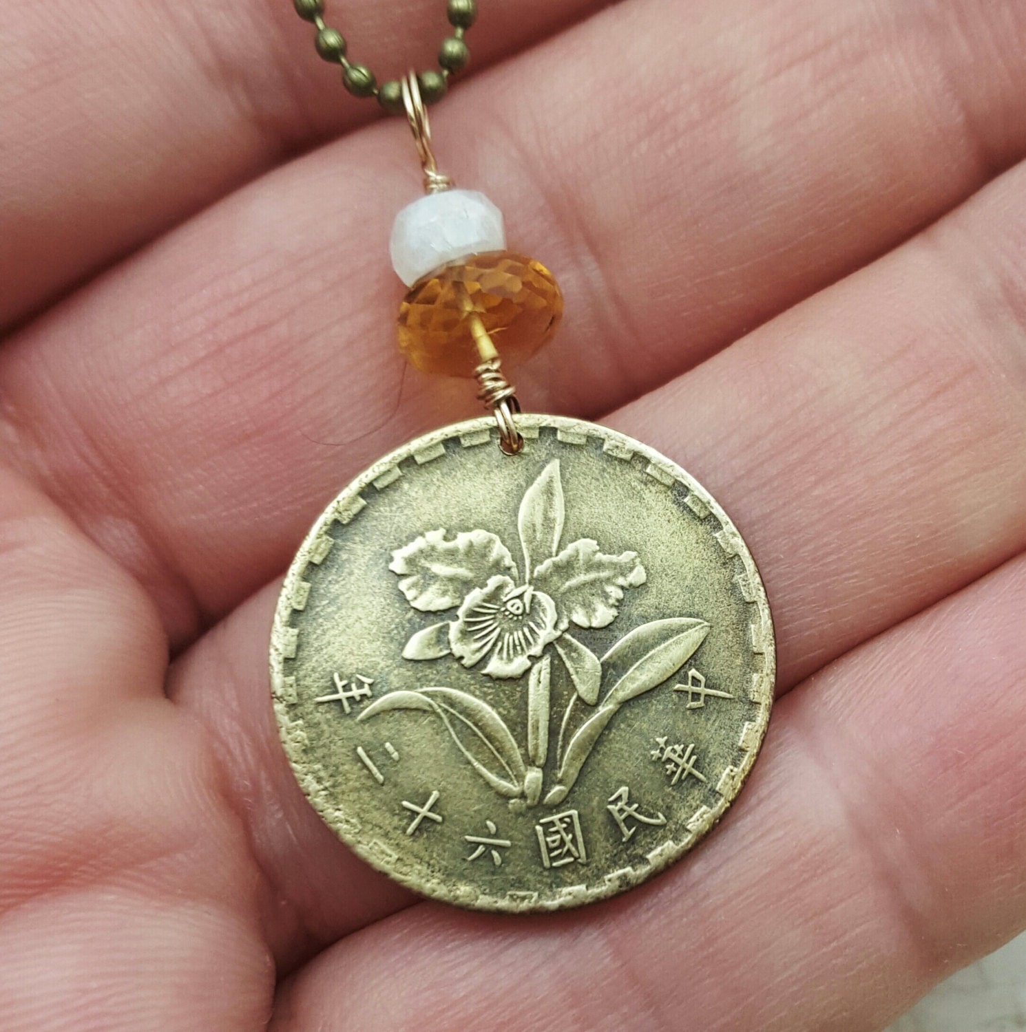 ORCHID Flower COIN Necklace Mayling Orchid Flower Necklace | Etsy