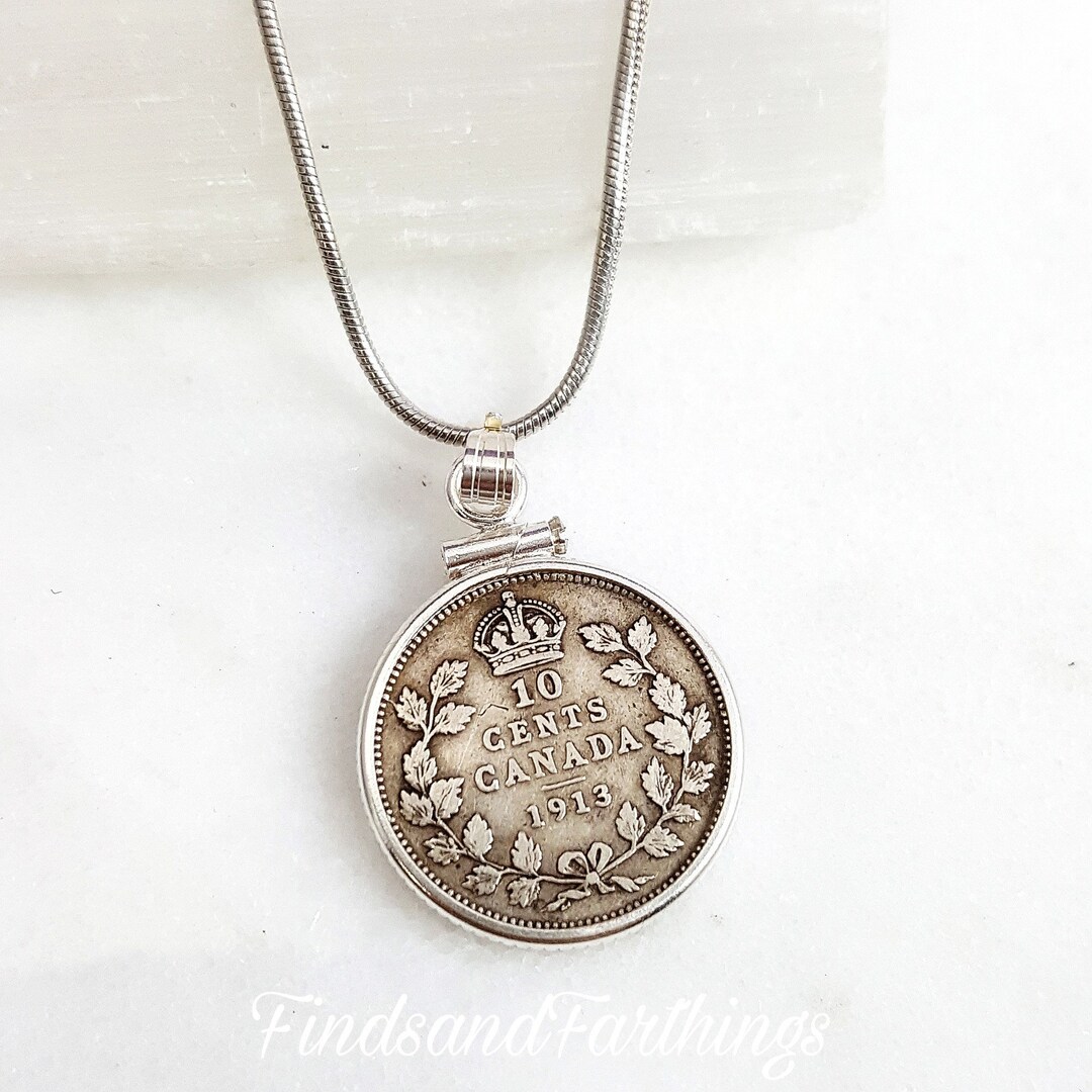 Antique Canadian Dime Necklace: Sterling Silver Coin Pendant - Etsy