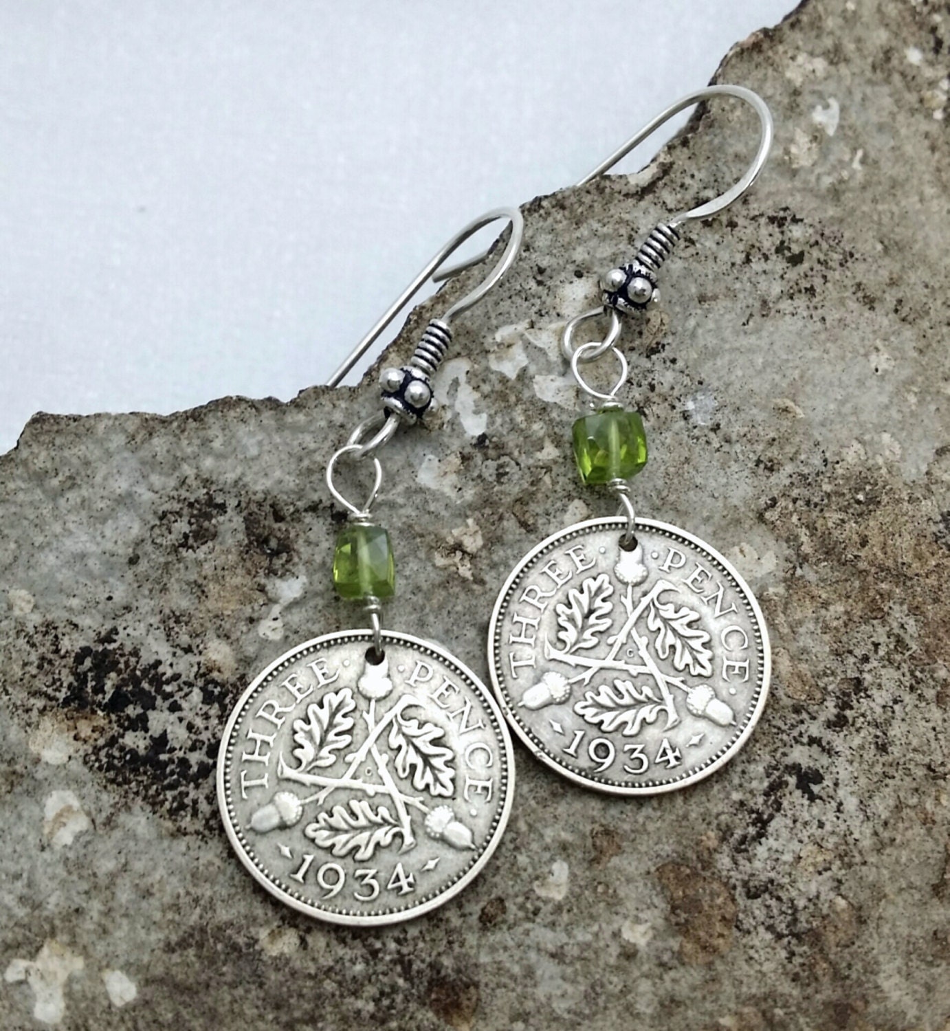 Antique silver COIN EARRINGS. antique three pence coins. oak | Etsy