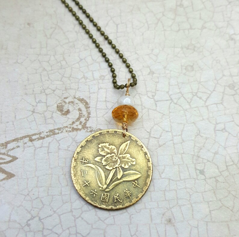 ORCHID Flower COIN Necklace Mayling Orchid Flower Necklace | Etsy