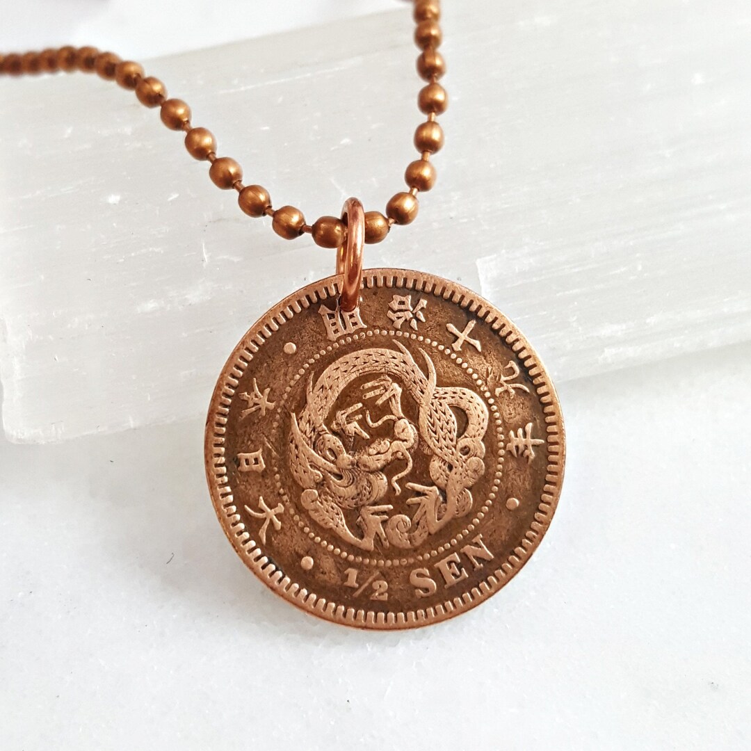 Japan Necklace - Year of the Dragon - Antique Copper Japanese Half Sen ...