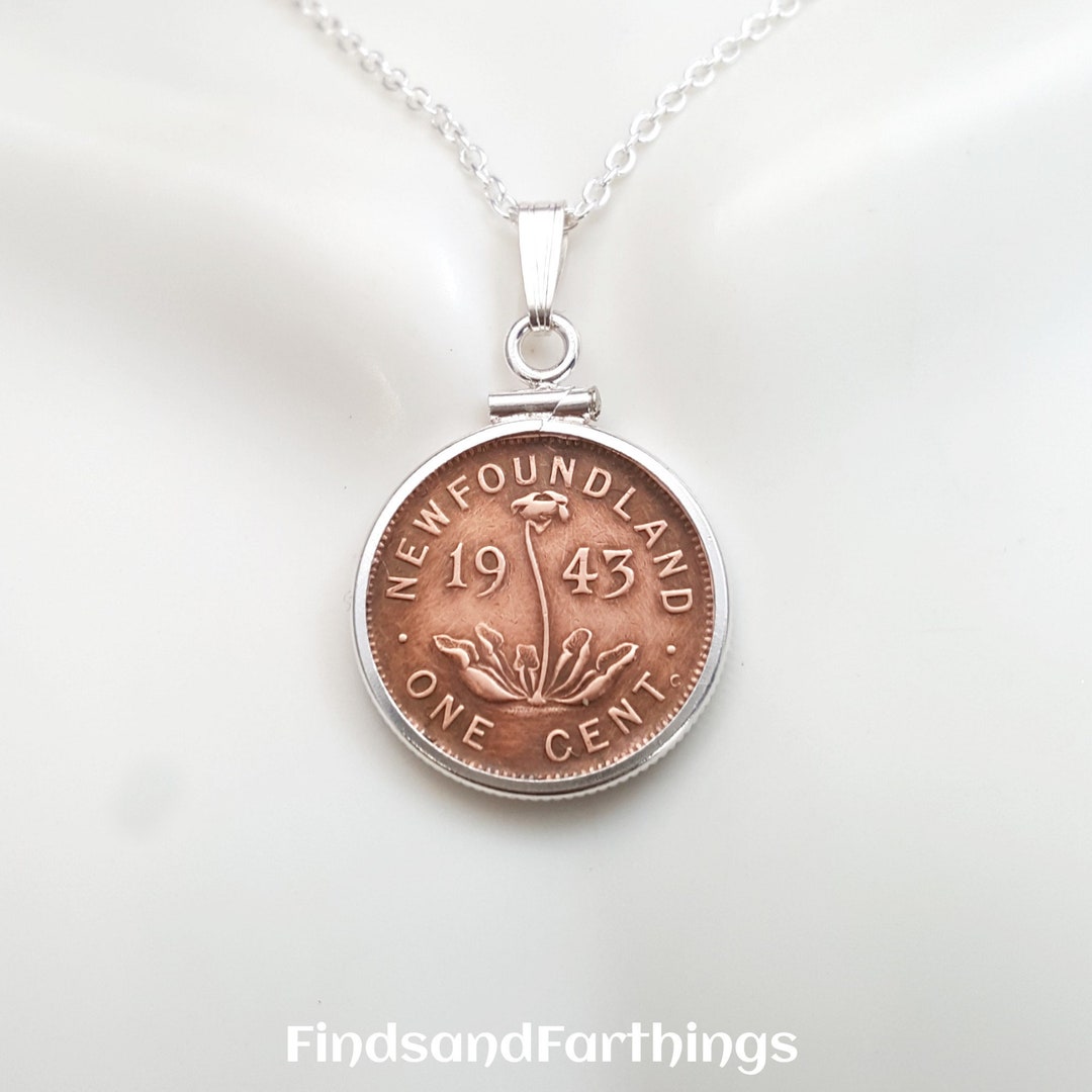 CANADA Newfoundland Antique COIN NECKLACE. Pitcher Plant. Penny ...