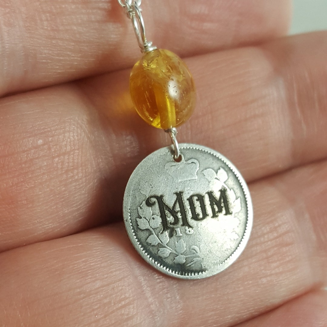 Engraved Antique Silver Coin Necklace. Mom Necklace. Mother’s Day Gift ...