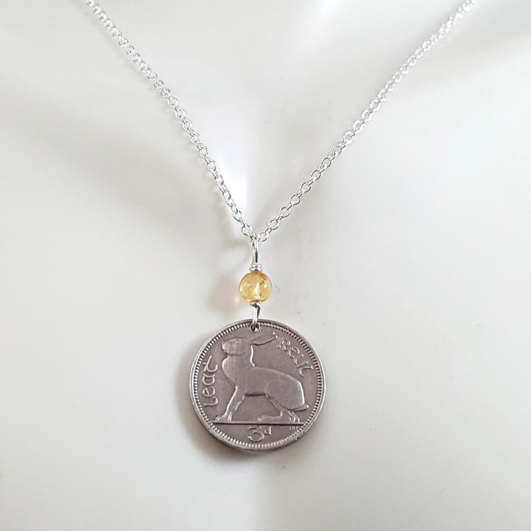 1964 Irish Rabbit Coin Necklace: Citrine Accent, 61st Birthday Gift - Etsy