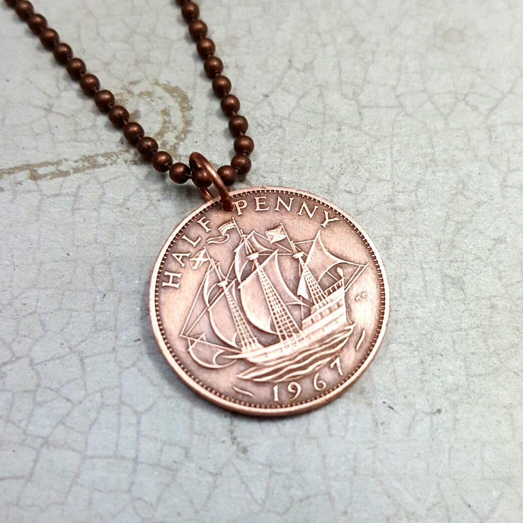 Vintage Golden Hind Ship Coin Necklace: Copper Penny Pendant - Etsy
