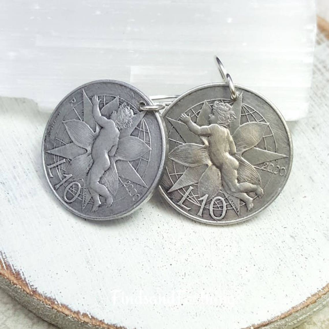 Cherub Earrings. Coin Earrings. Cherub on Poinsettia Earrings. | Etsy