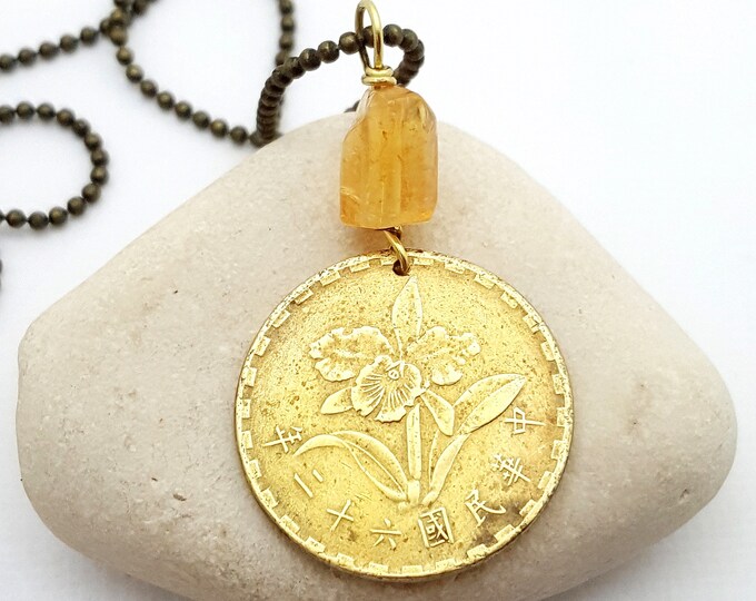 ORCHID Flower COIN Necklace - Mayling Orchid - Flower Necklace - Flower ...