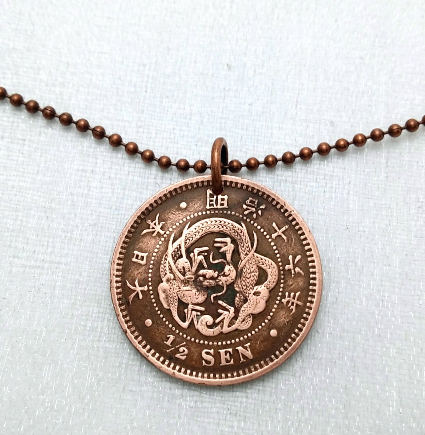 Japan necklace Year of the Dragon Antique copper Japanese | Etsy