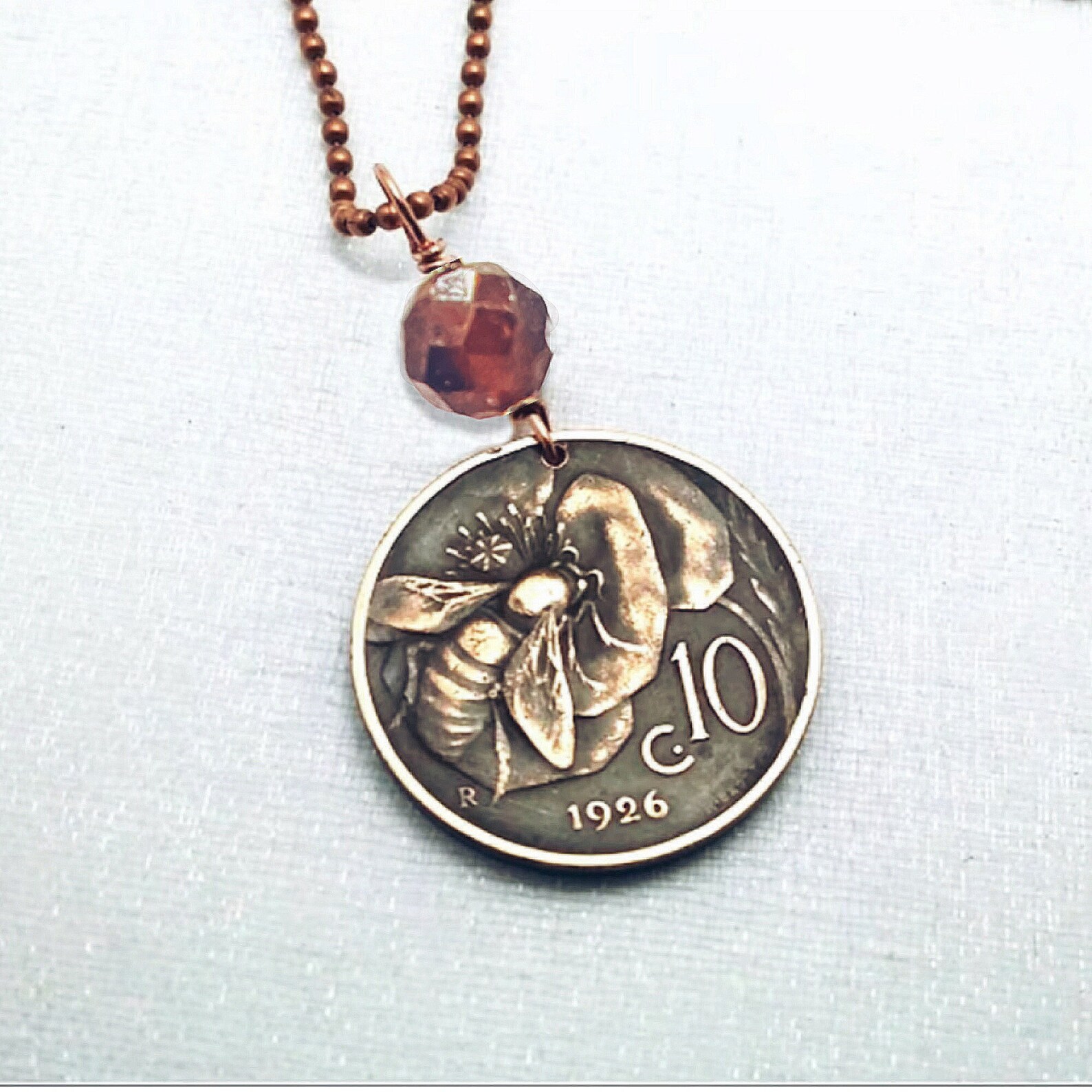 Bee Necklace. Italy Necklace. Antique BEE on FLOWER Coin - Etsy