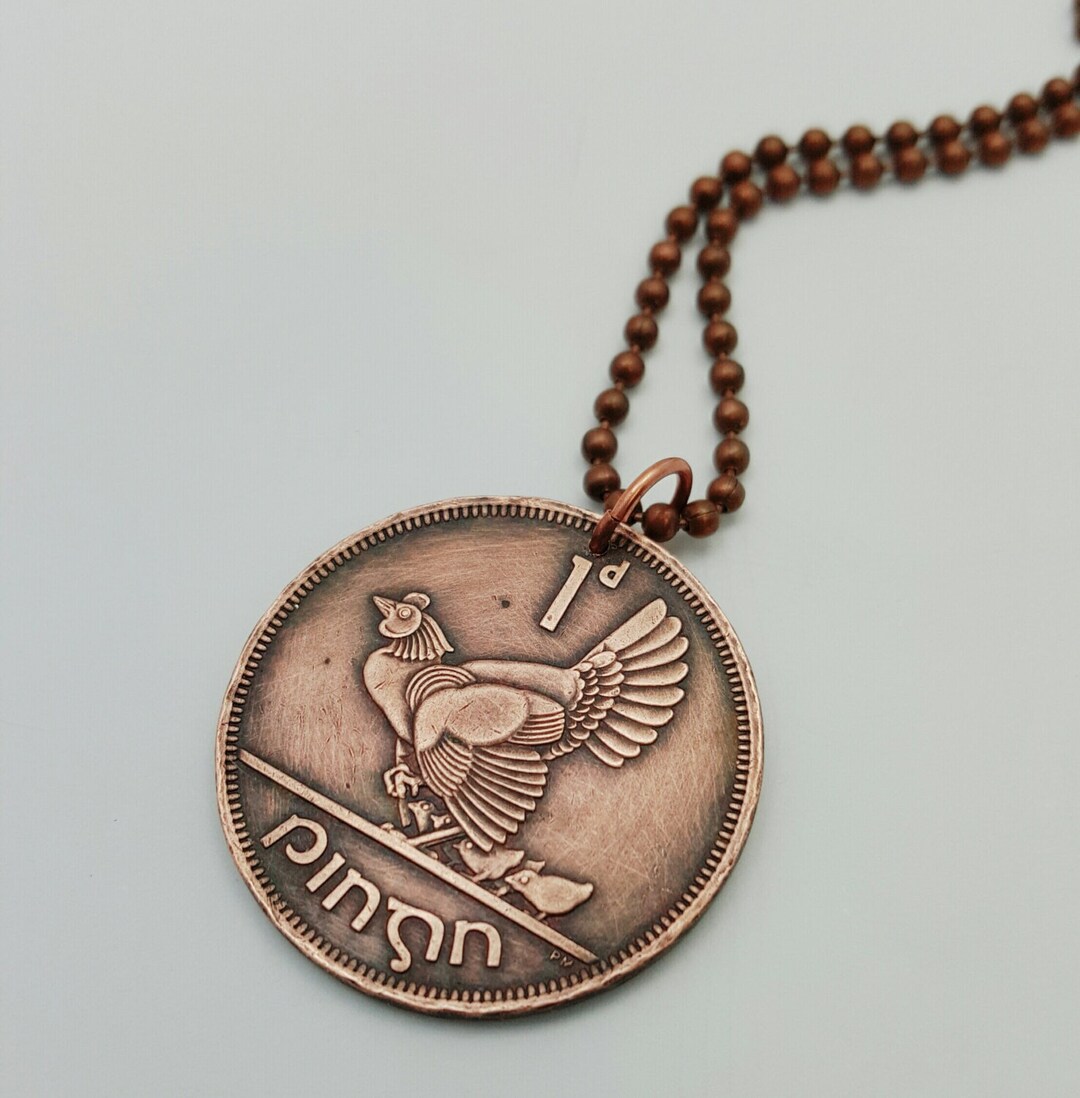 Vintage Irish Coin Necklace: Copper Hen & Harp Pendant - Etsy