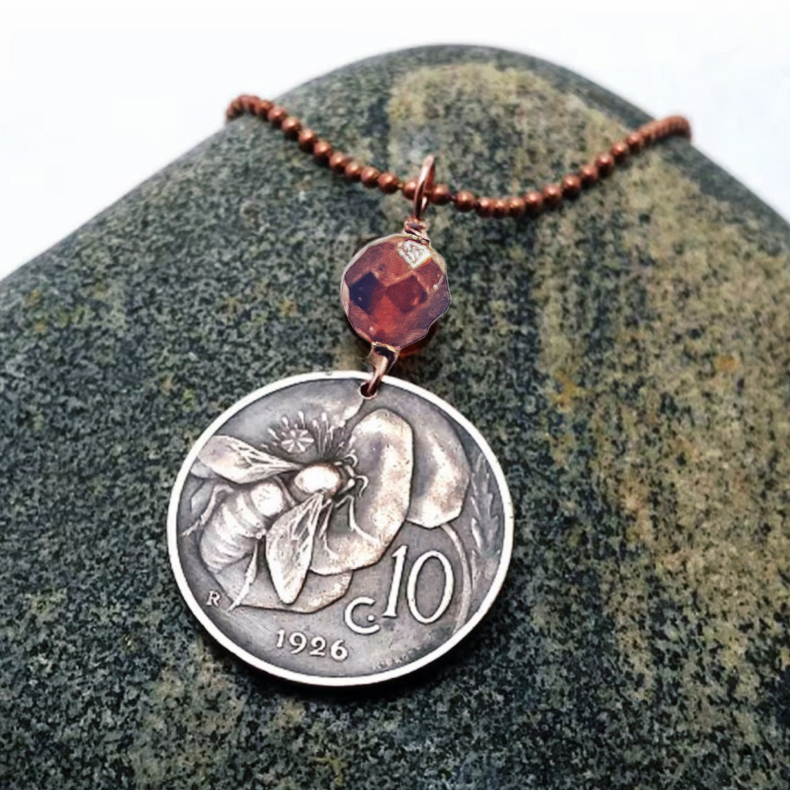 Bee Necklace. Italy Necklace. Antique BEE on FLOWER Coin - Etsy