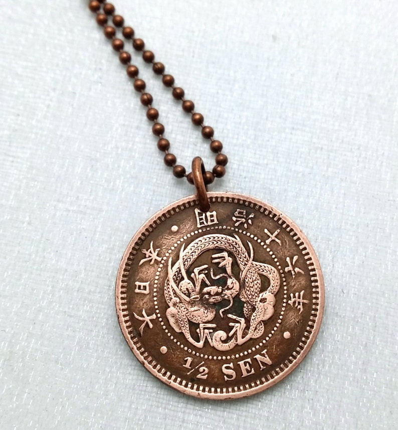 Japan necklace Year of the Dragon Antique copper Japanese | Etsy