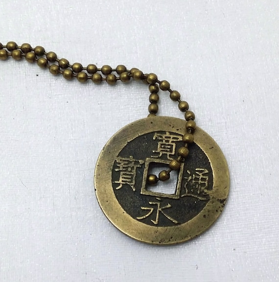Antique coin necklace Japanese 4 mon coin ancient bronze coin c. 1769 1788 Kan eits h man boyfriend samurai ronin shogun Etsy Italia
