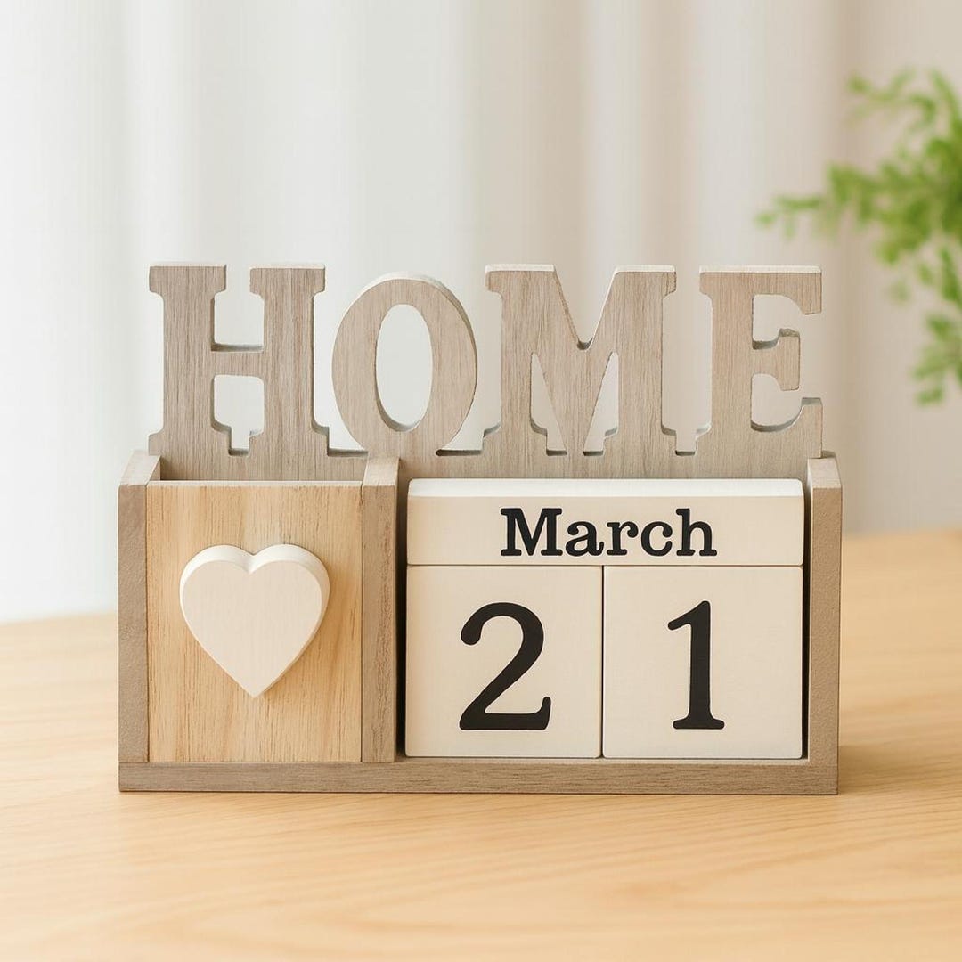 Rustic Wood Block Calendar: Farmhouse Desk Decor With White Heart - Etsy