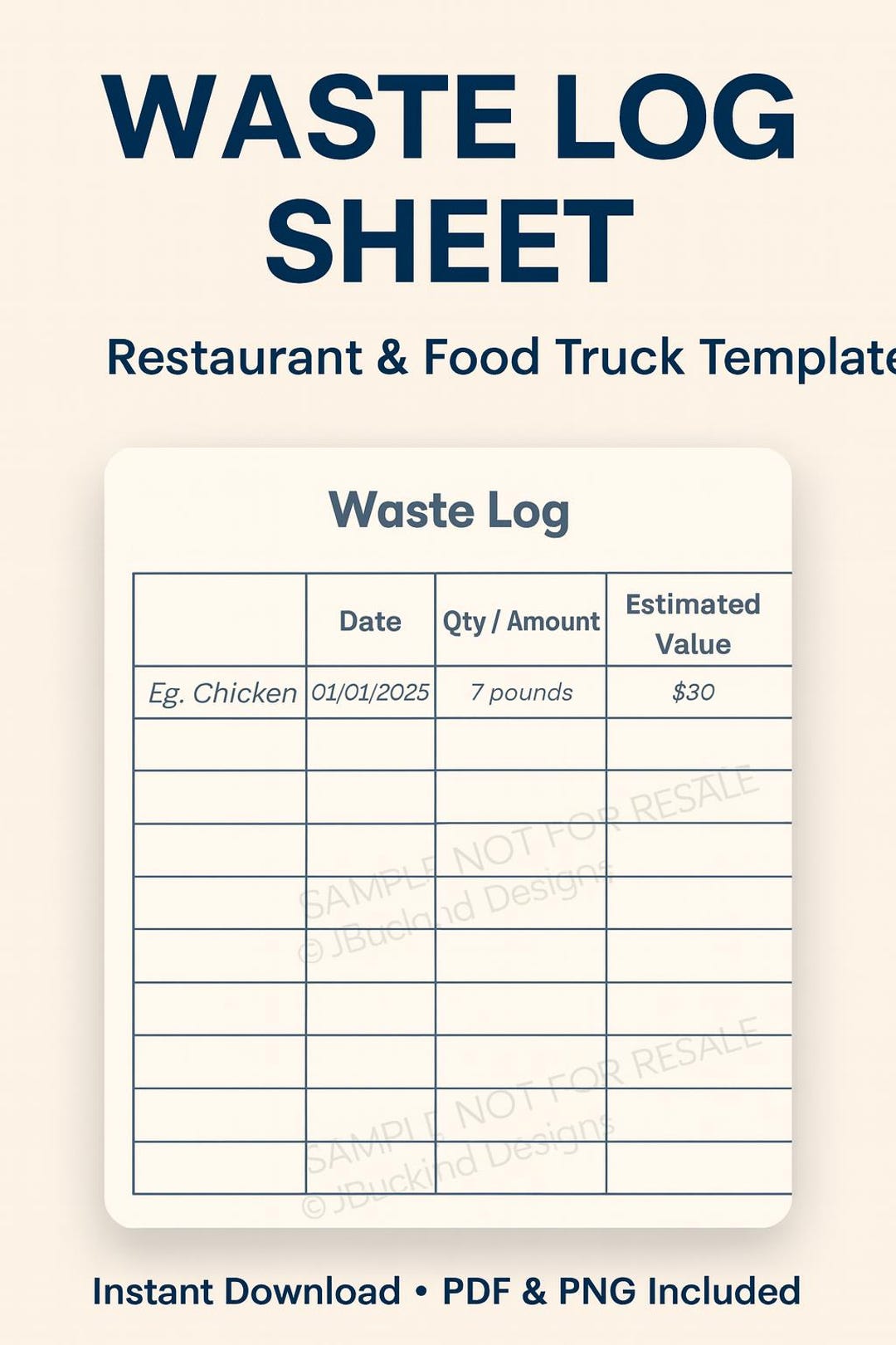 Waste Log Printable | Restaurant & Food Truck Tracker | Kitchen ...