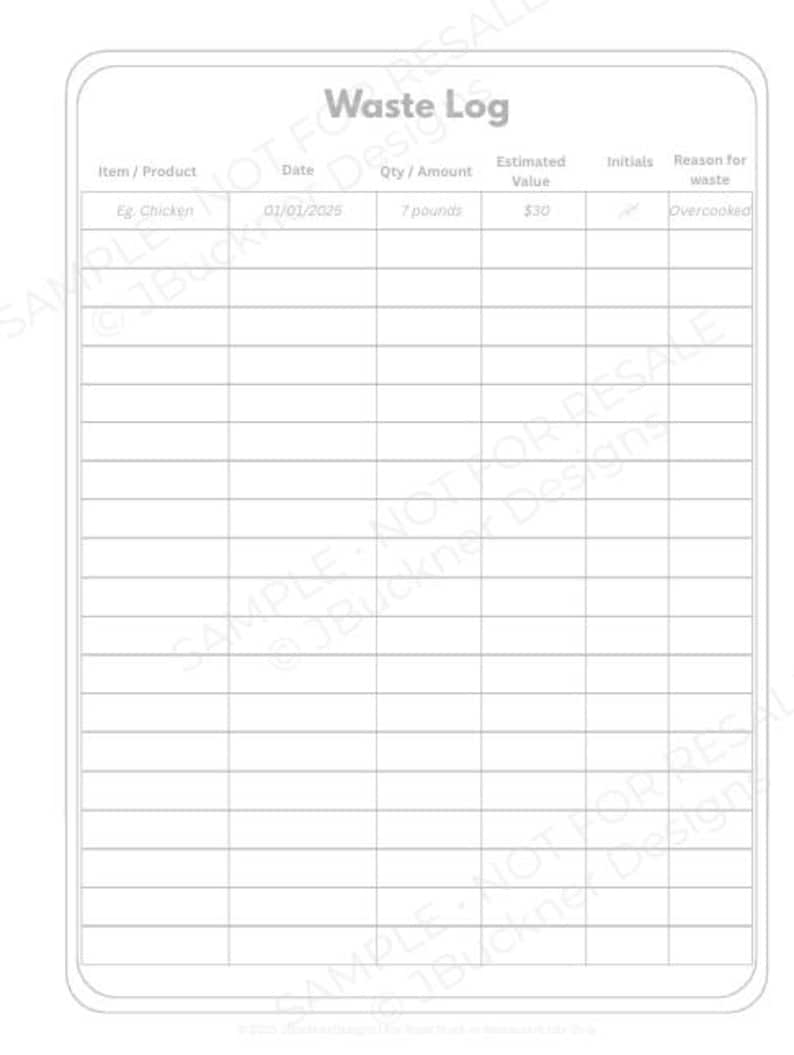 Waste Log Printable | Restaurant & Food Truck Tracker | Kitchen ...