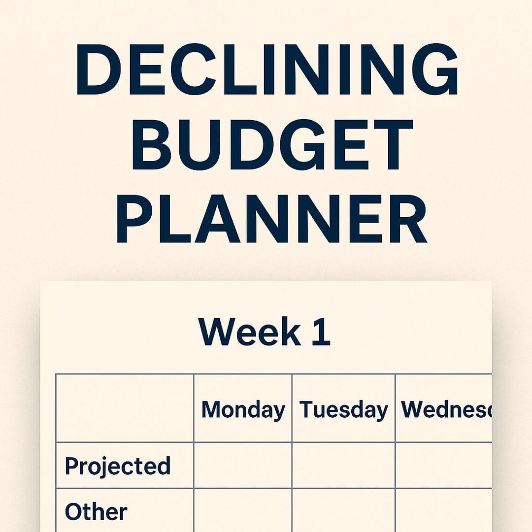Declining Budget Planner | Weekly Spending Tracker (excel & Google ...