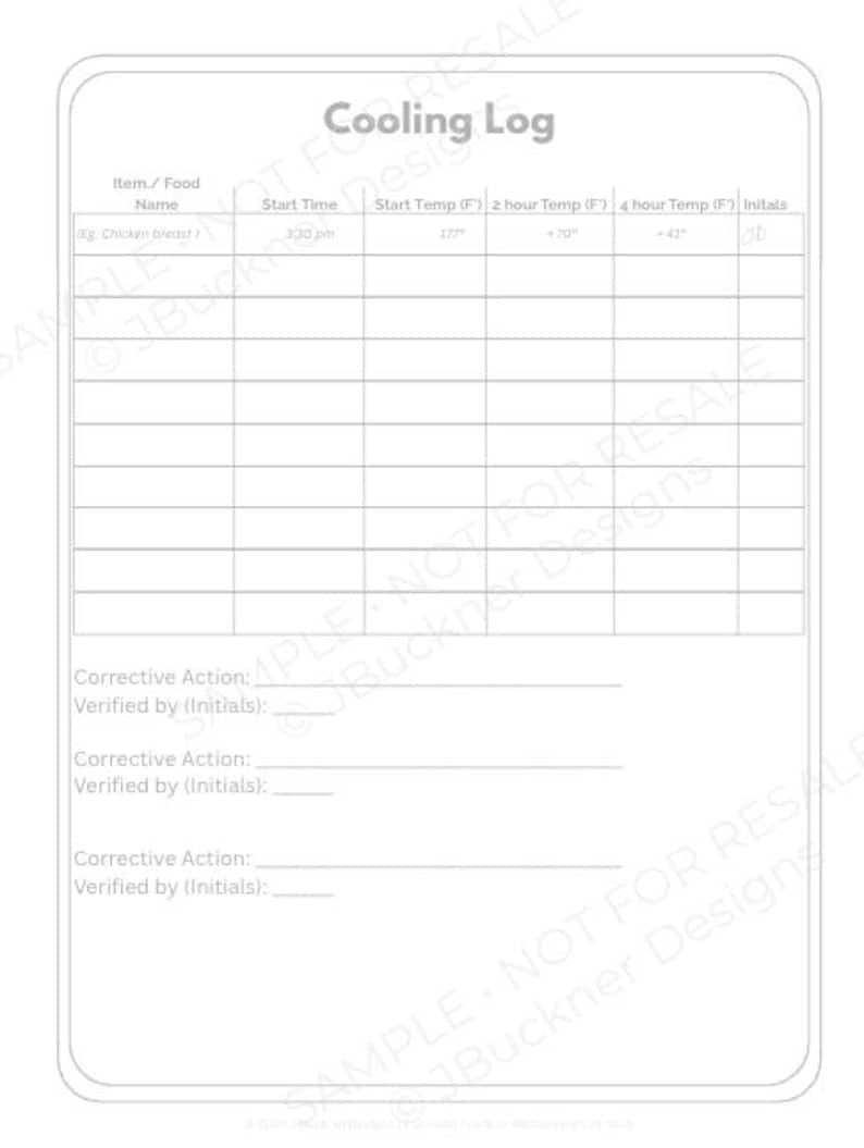 Food Truck Cooling Log | Printable PDF + PNG | Food Safety Sheet ...