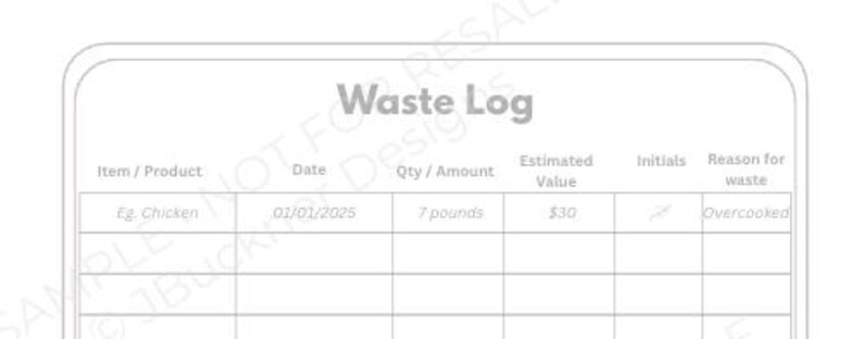 Waste Log Printable | Restaurant & Food Truck Tracker | Kitchen ...