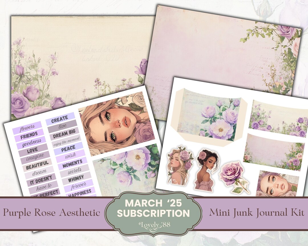 Purple Rose Junk Journal Kit, Printable Junk Journal Add Ons ...