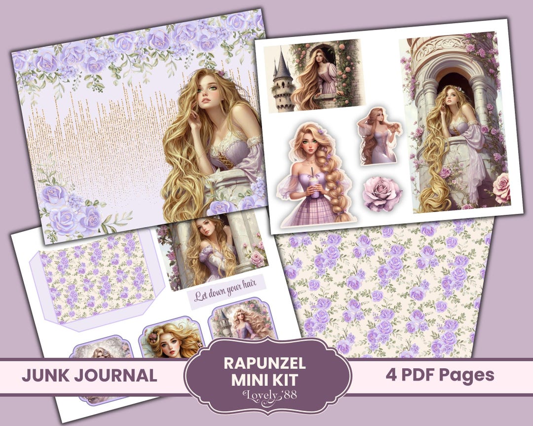 Rapunzel Junk Journal Mini Kit | Rapunzel Papers, Fussy Cuts, Tags ...