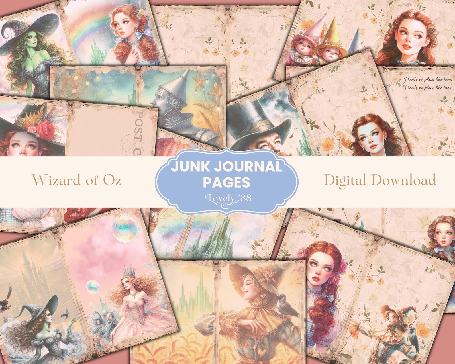 24 Printable Wizard of Oz Junk Journal Pages | Dorothy, Wicked Witch ...