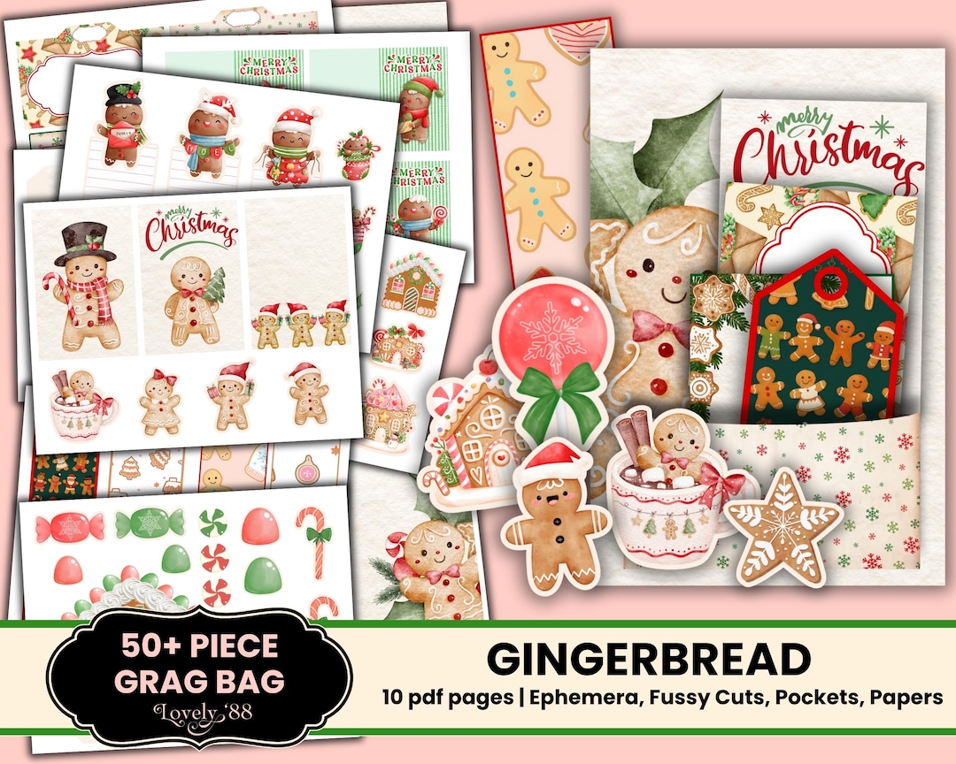 Gingerbread Junk Journal Kit | Christmas Ephemera Pack | 50+ Pieces ...