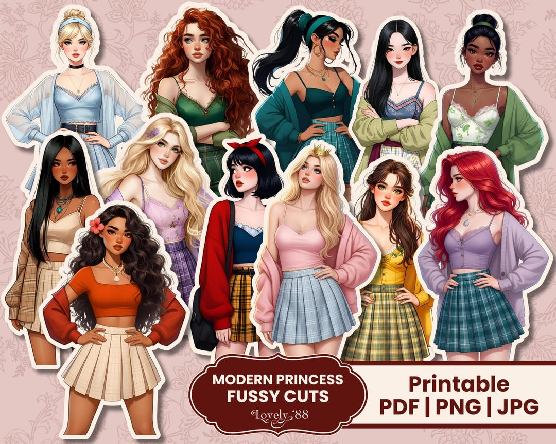 Modern Princess Fussy Cuts | Printable PDF - JPG - PNG | Princess Cut ...