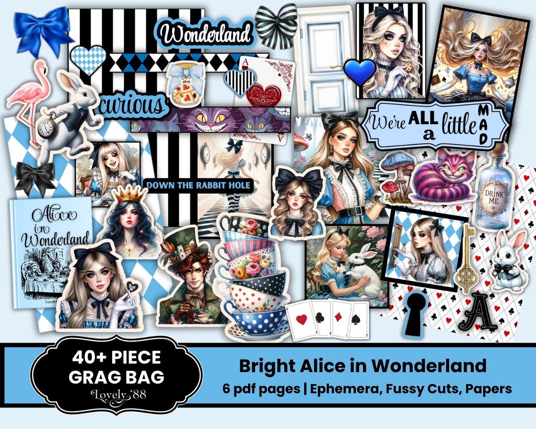 Alice in Wonderland Junk Journal Kit | 40 Piece Junk Journal Bundle ...